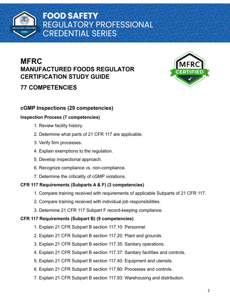 Mfrc Certification Study Guide 77 Competencies Pdf Regulatory