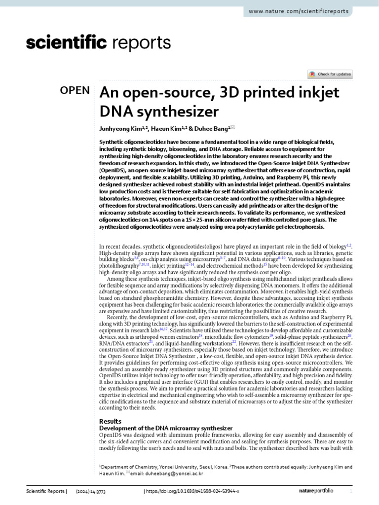An Open source-3D-printed-inkjet-DNA Synthesizer | PDF | Dna Microarray | Oligonucleotide