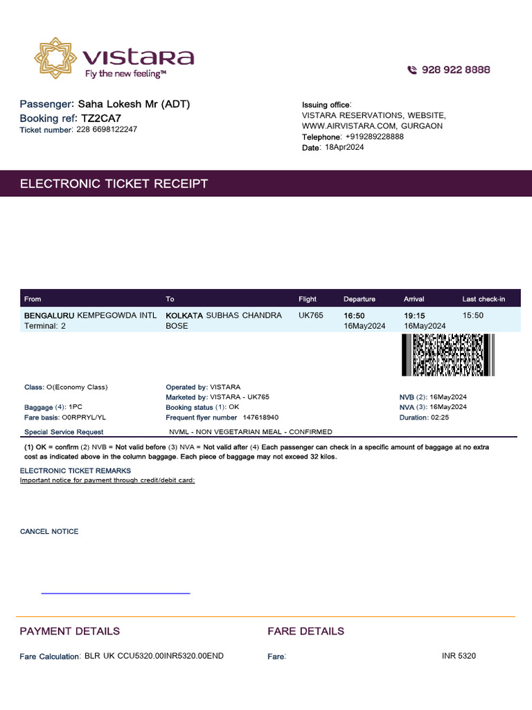Your Electronic Ticket-EMD Receipt | PDF | Fee | Business Class