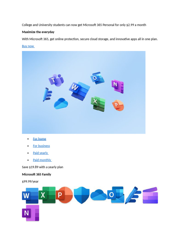 Microsoft Office 365 Purchasing Information | PDF | Microsoft Office | Software