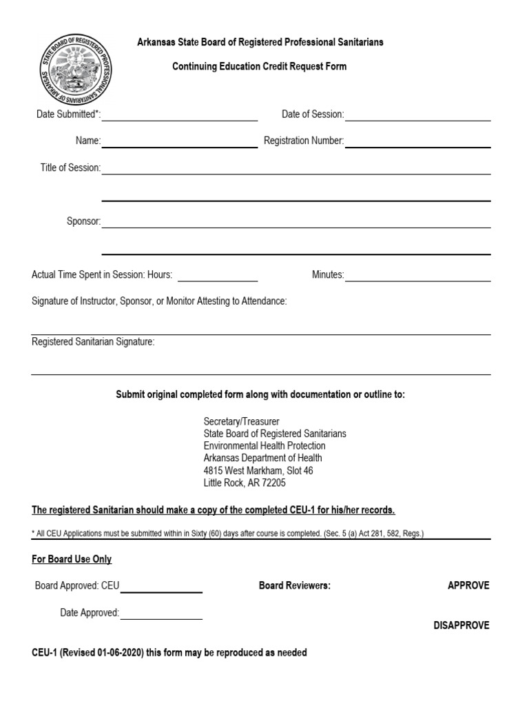 Arkansas CEU Credit Request Form | PDF