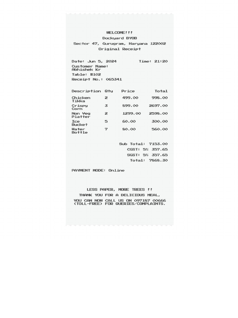 Restaurant Bill (Freeforonline - Com) | PDF