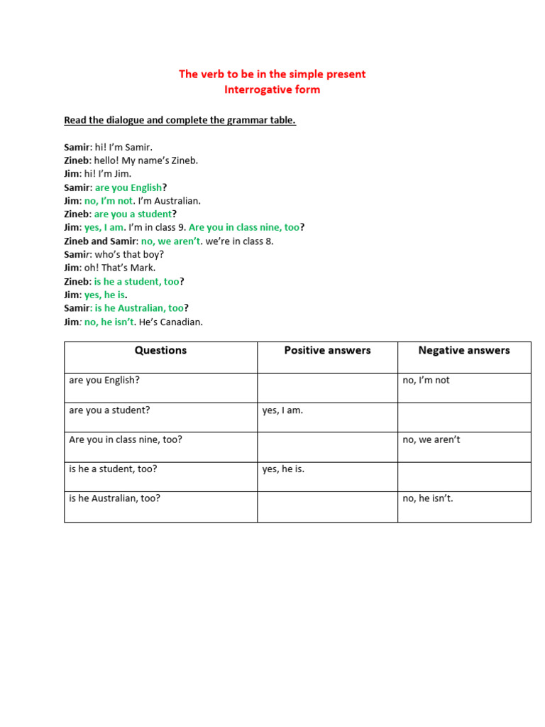 6 Verb to be Interrogative | PDF