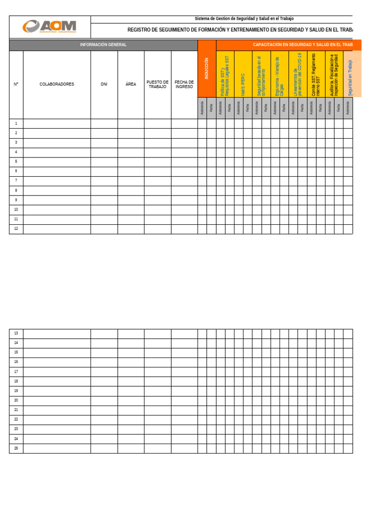 AOM-PSST-P3-F2 Registro de seguimiento de formación y entrenamiento en ...