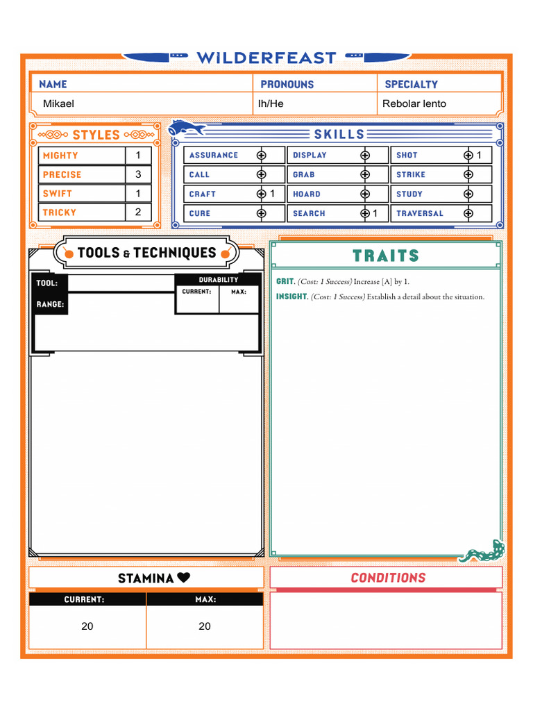 Wilderfeast-Blank Character Sheet | PDF