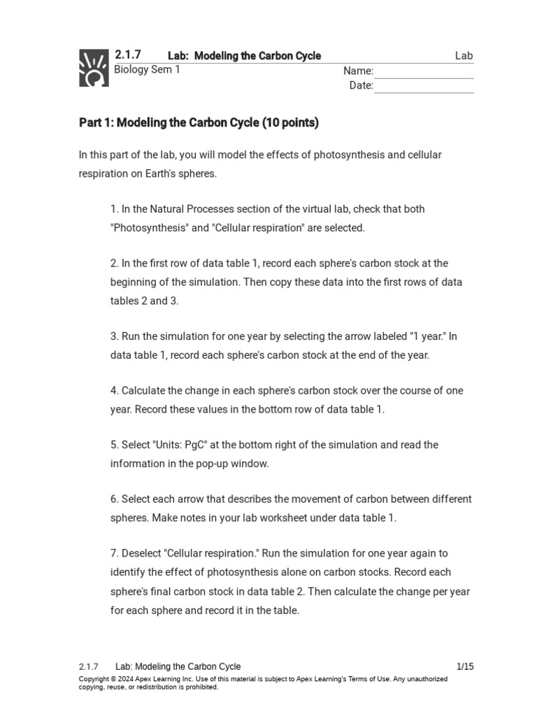 2.1.7 Lab - Modeling The Carbon Cycle (Lab) | PDF | Carbon Cycle ...
