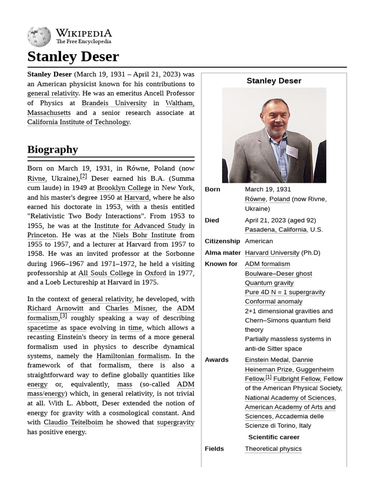 Stanley_Deser | PDF | Quantum Mechanics | Theory Of Relativity