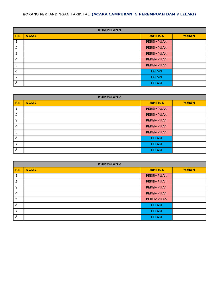 Borang Pertandingan Tarik Tali | PDF