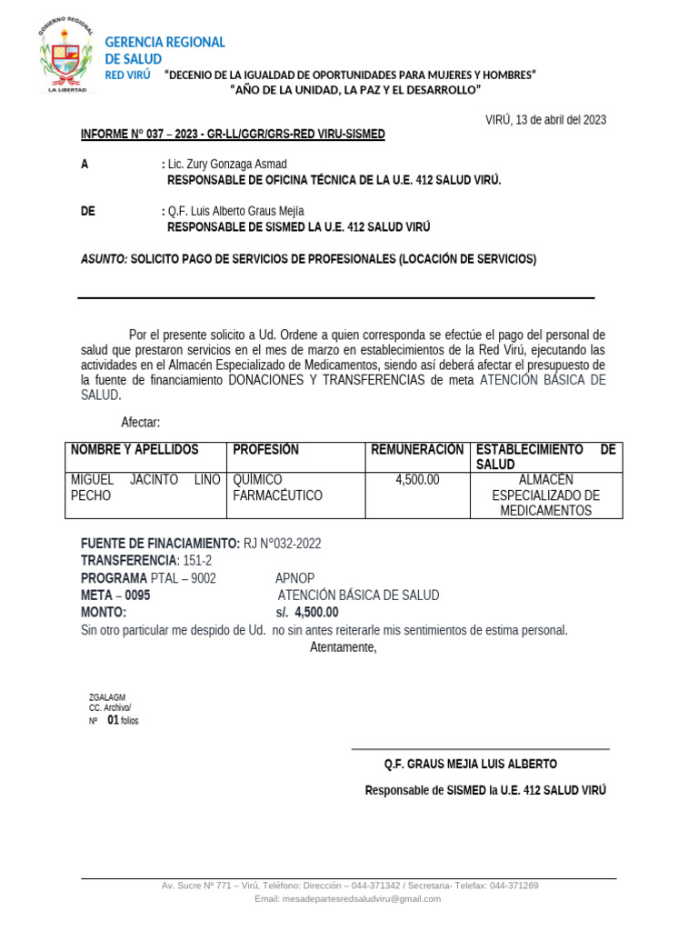 Inf 037 - 2023 Pago de Qf Mjlp Tercero | PDF