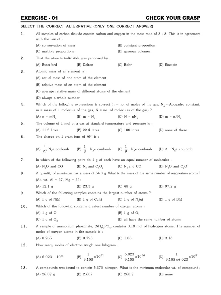 DPP chap-1 | PDF | Mole (Unit) | Gases