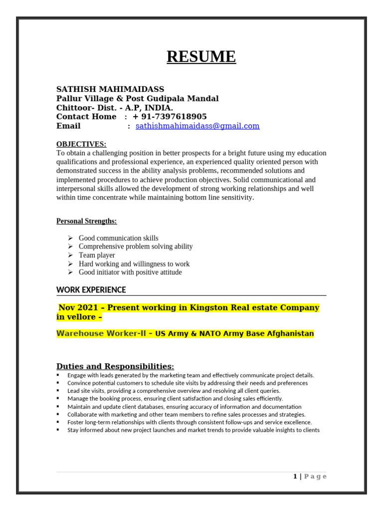 Sathish Mahimaidass Resume | PDF | Warehouse | Inventory
