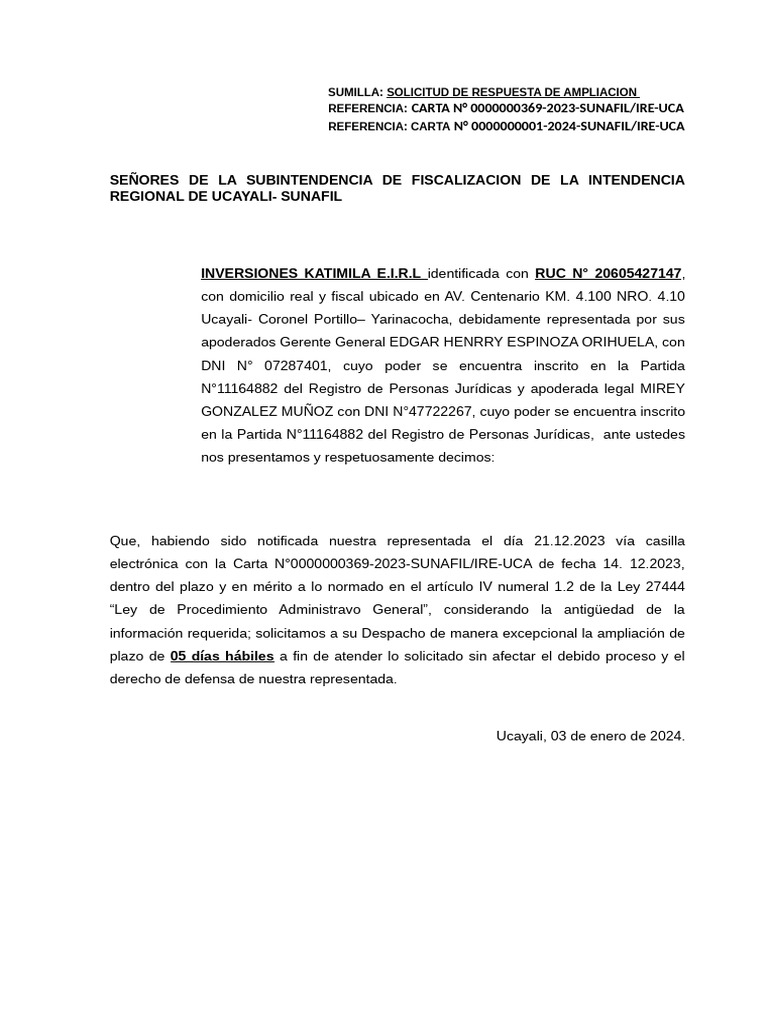 Solicitud Ampliación Plazo SUNAFIL | PDF