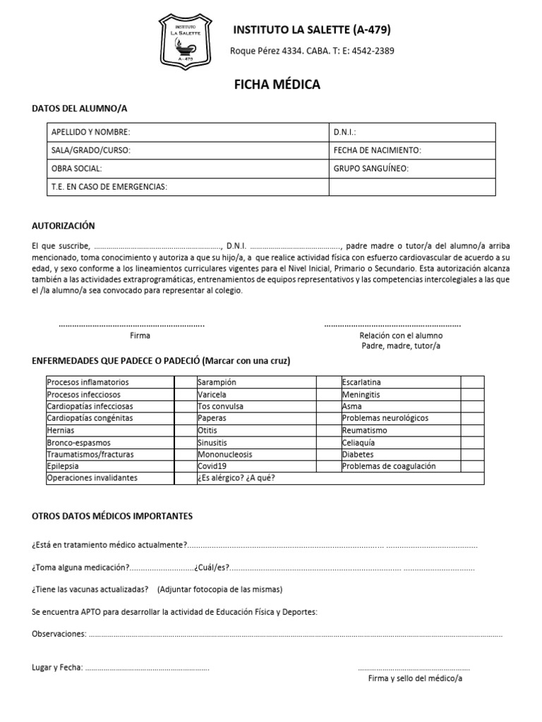 Ficha Medica 2025 Todos Los Niveles | PDF | Salud pública ...