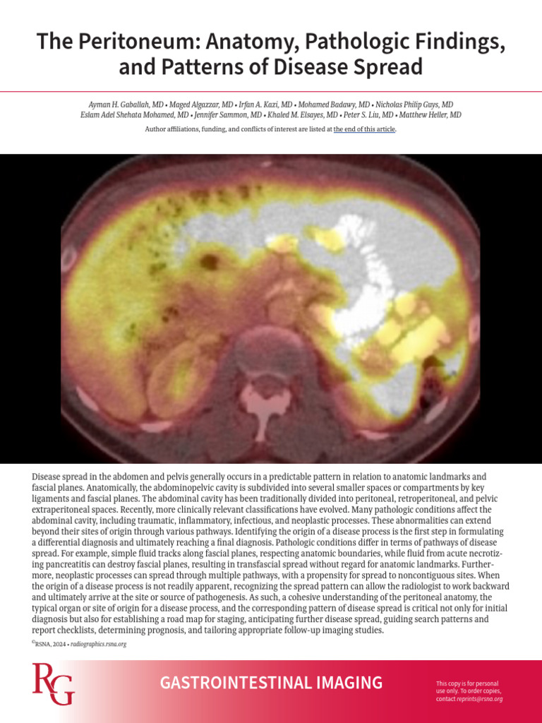 Peritoneum: Anatomy and Disease Spread | PDF | Peritoneum | Abdomen