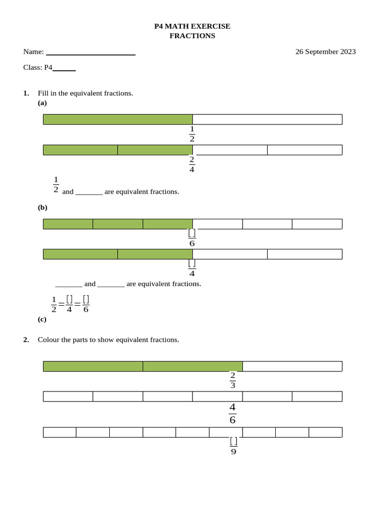 P4 Math Excercise Fractions | PDF