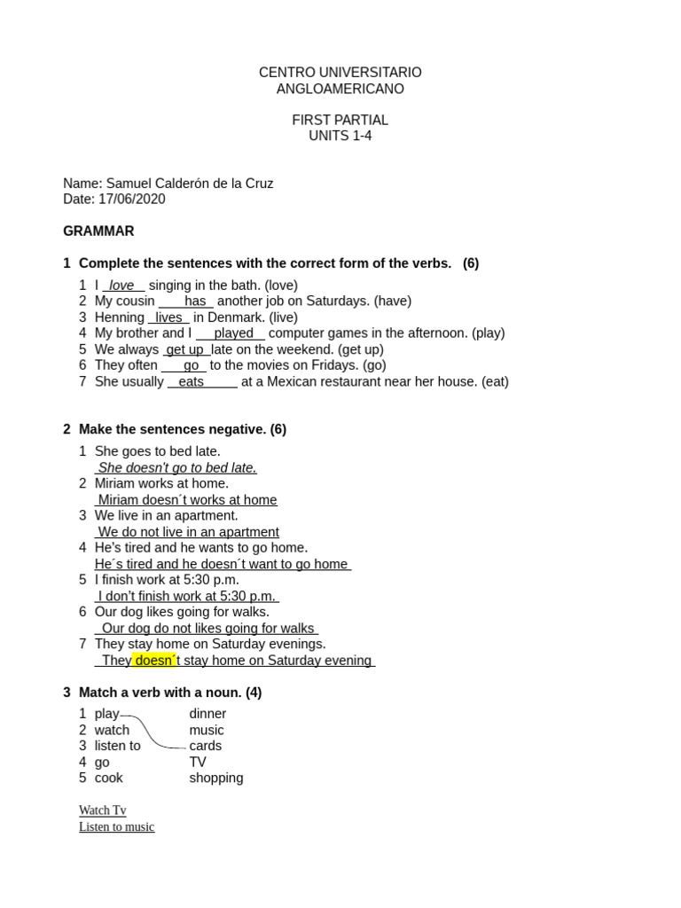 EXAMEN 1 PARCIAL SAMUEL | PDF | Syntax | Grammar