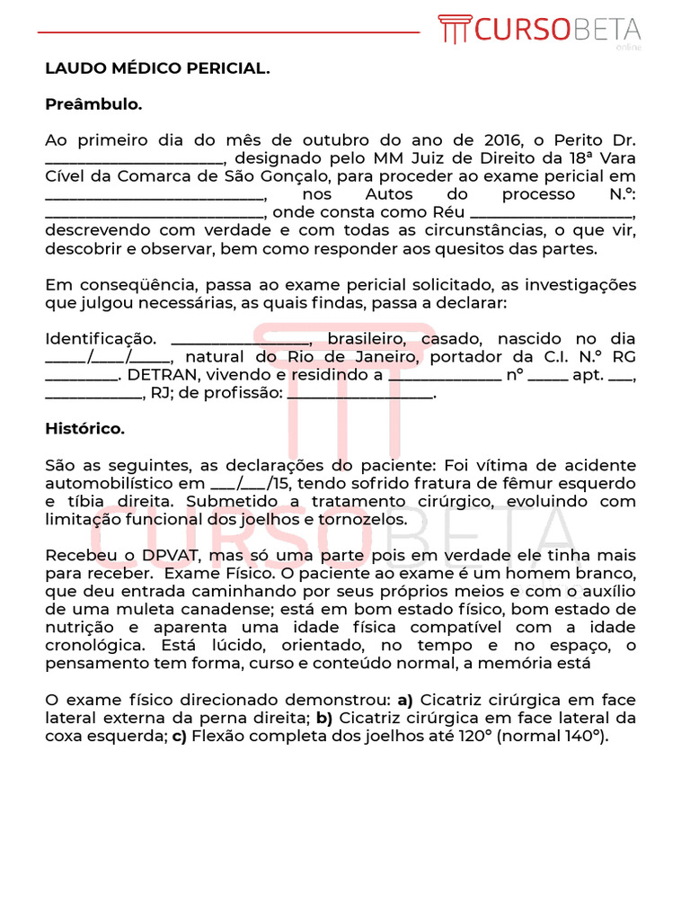 Laudo Medico Preambulo | PDF | Sistema Locomotor