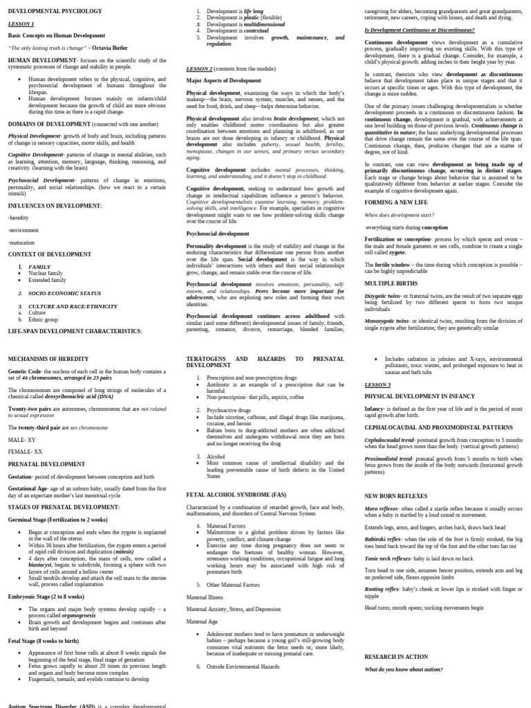 DEVELOPMENTAL-PSYCHOLOGY-LESSON-1-to-LESSON-3 | PDF | Autism Spectrum ...