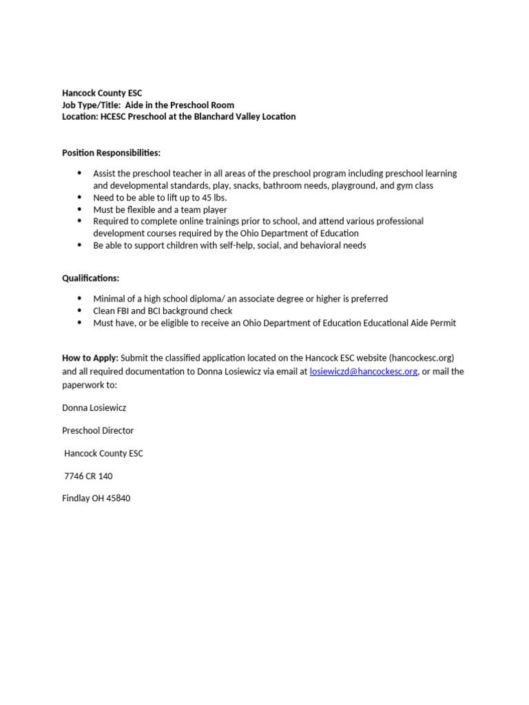 Aide Job Post Bvs | PDF