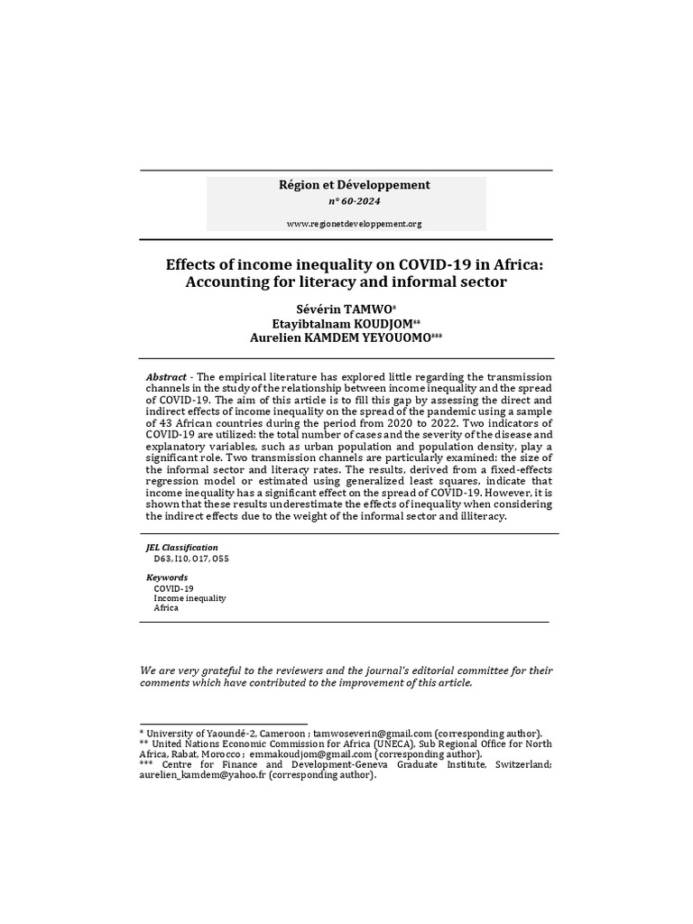 Effects of Income Inequality On COVID-19 in Africa Accounting For ...