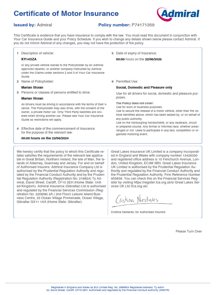 Certificate of Motor Insurance | PDF | Vehicle Insurance | Insurance