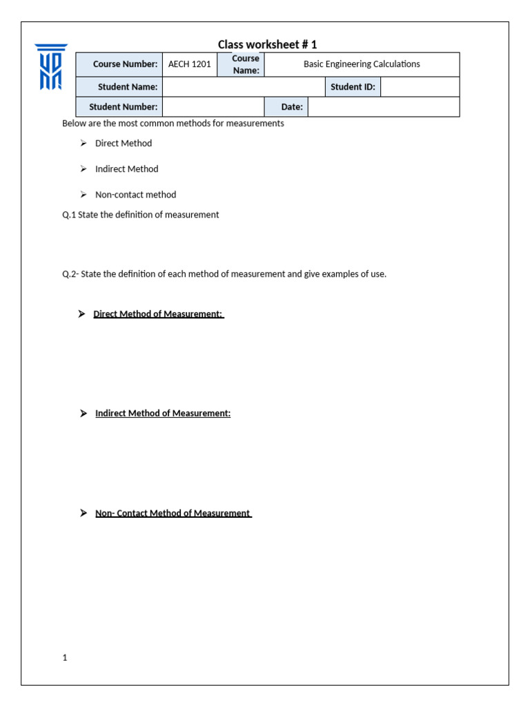 Class Worksheet # 1-1 | PDF | Measurement | Metre