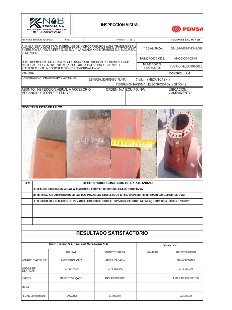 Inspección Stopple 30" PDVSA | PDF | Industria petrolera | Venezuela