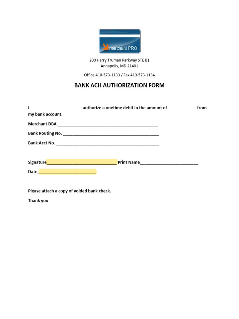 MPS Bank ACH Form for MPS Debits | PDF