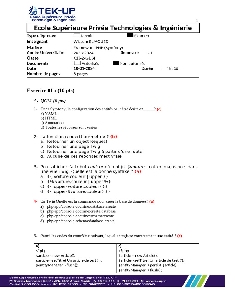 Correction Examen Symfony CII 2 GLSI Jour 2023 2024 1 | PDF | PHP | Gestion des données