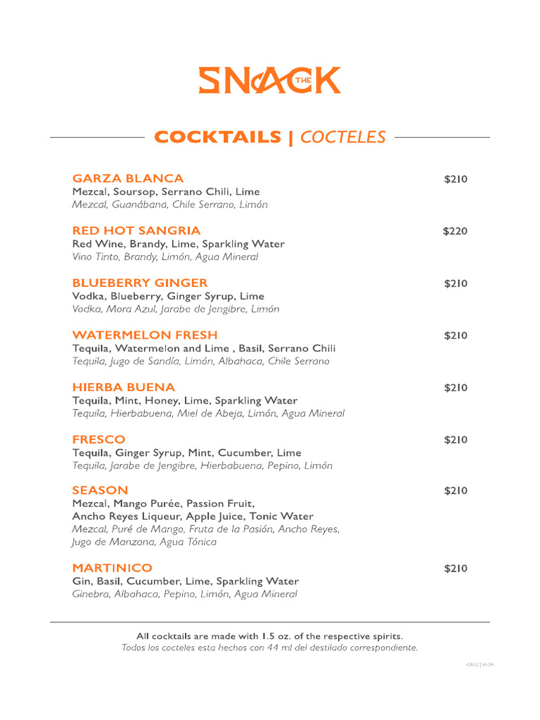 Cocktail Menu The Snack GBLC | PDF
