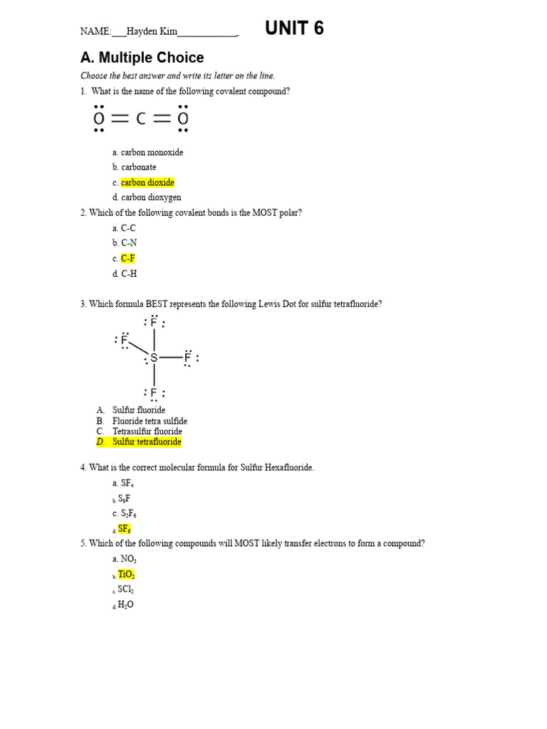 Unit 6 Study Guide 2 For AP Chem | PDF | Chemical Polarity | Chemical Bond