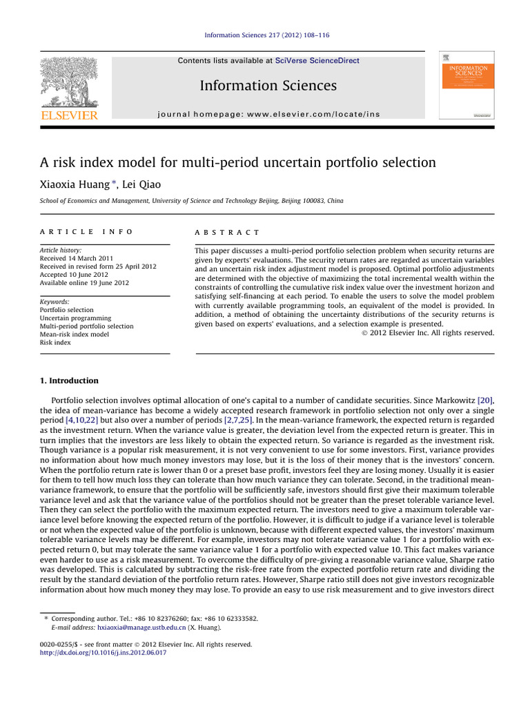 A Risk Index Model For Multi-Period Uncertain Portfolio Selection | PDF | Modern Portfolio ...