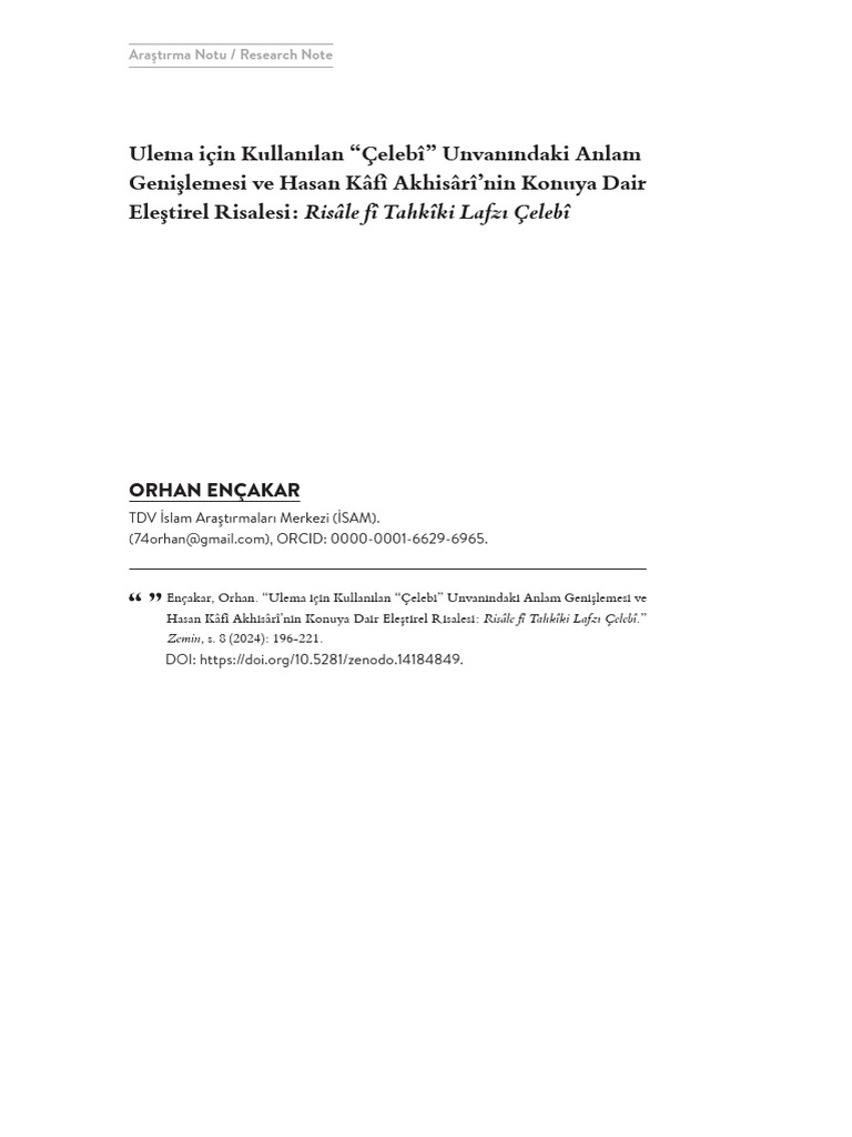 Ulema Icin Kullanilan Celebi Unvanindaki | PDF