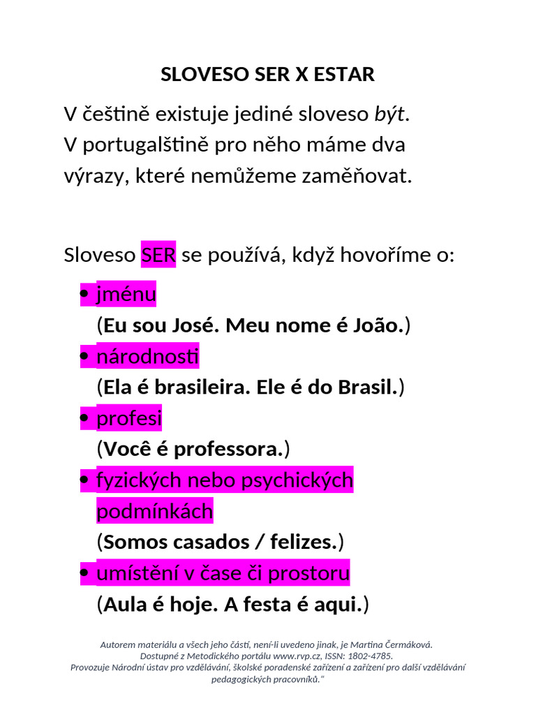 Portugalstina---sloveso-ser-x-estar | PDF