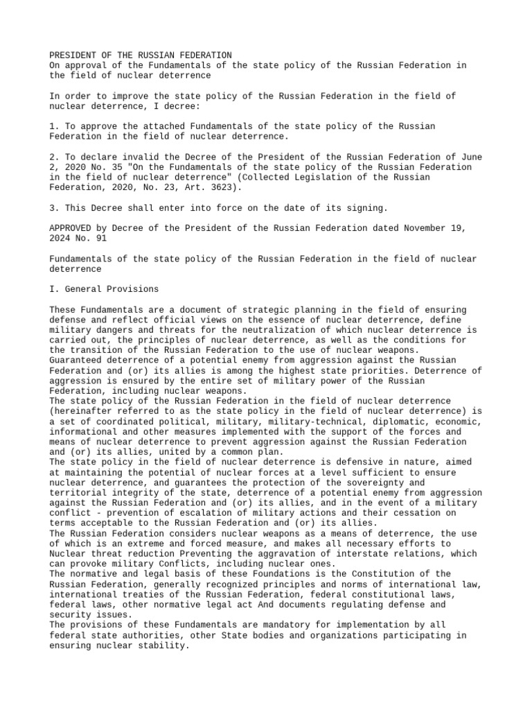 Nuclear Doctrine 19 Nov 2024 | PDF | Crime & Violence | Deterrence Theory