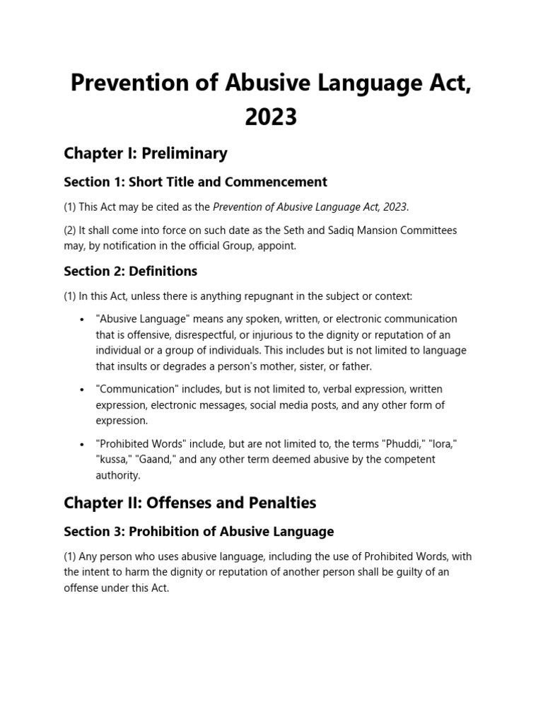 Prevention of Abusive Language Act 2023 | PDF | Criminal Justice ...