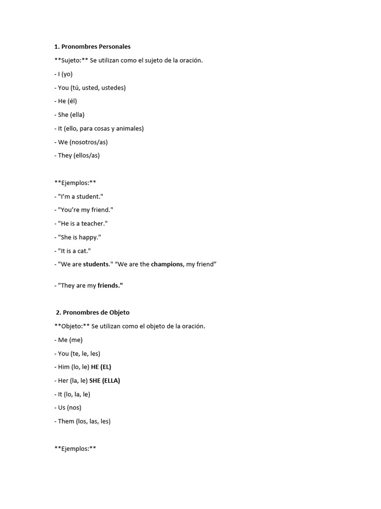 Pronombres (Ingles) | PDF | Grammar | Grammatical Conjugation