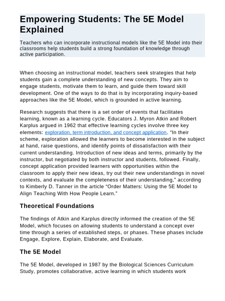Empowering Students_5E Model Explained | PDF | Constructivism (Philosophy Of Education ...