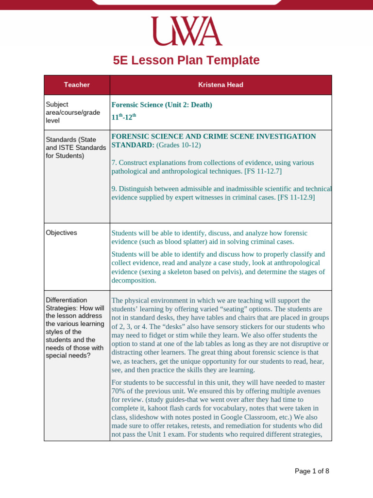 Headk_5E-Lesson-Plan | PDF | Forensic Science | Crime Scene