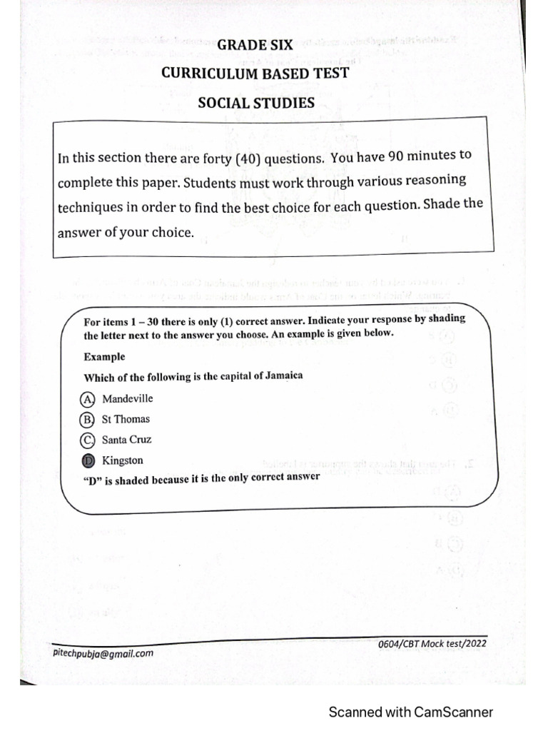 Pep Mock Test Grade 6 Social Studies CBT | PDF
