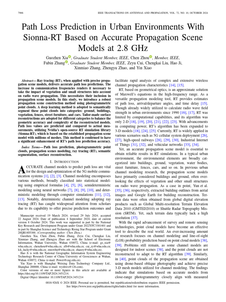 Path Loss Prediction in Urban Environments With Sionna-RT Based On Accurate Propagation Scene ...