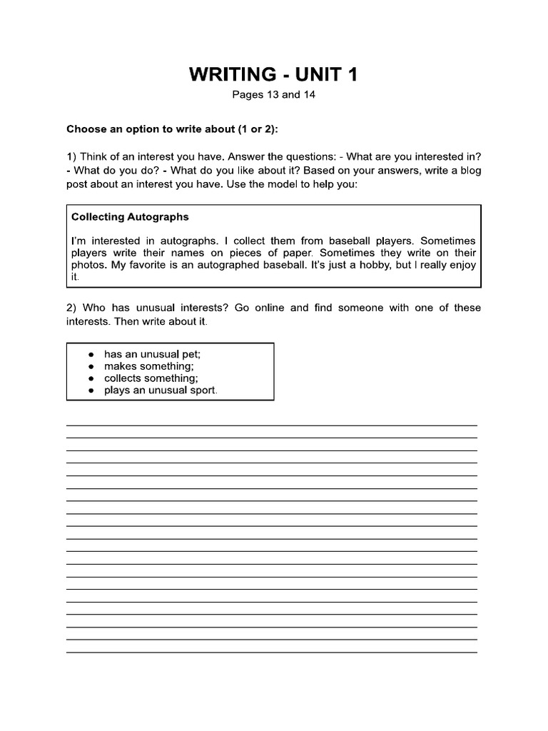 Writing - Unit 1 - Homework. | PDF