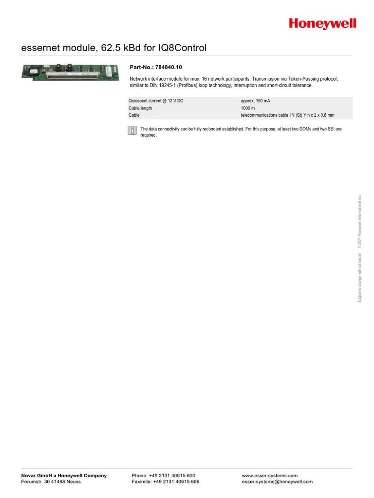 784840 10 Essernet Module 62 5 Kbd For Iq8control Pdf