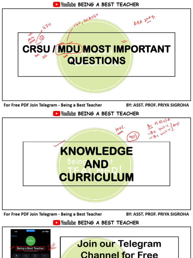 Knowledge and Curriculum IMPORTANT QUESTIONS CRSU MDU BY BEING A | PDF | Curriculum | Knowledge