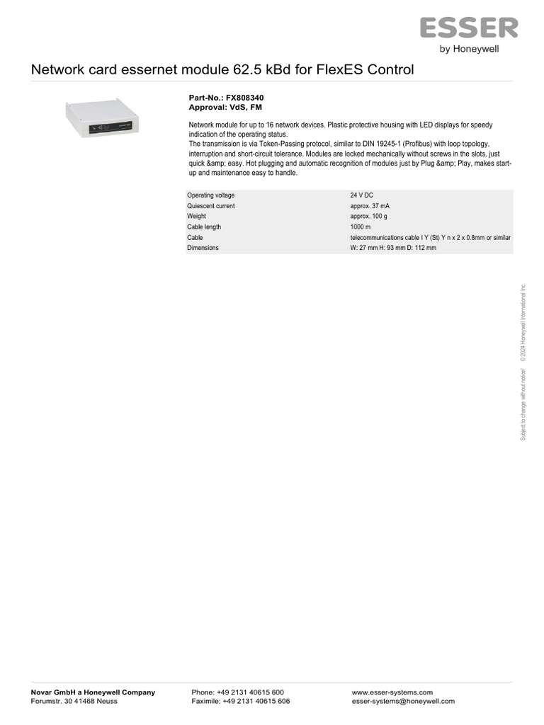 Fx808340 Network Card Essernet Module 62 5 Kbd For Flexes Control Pdf Information And