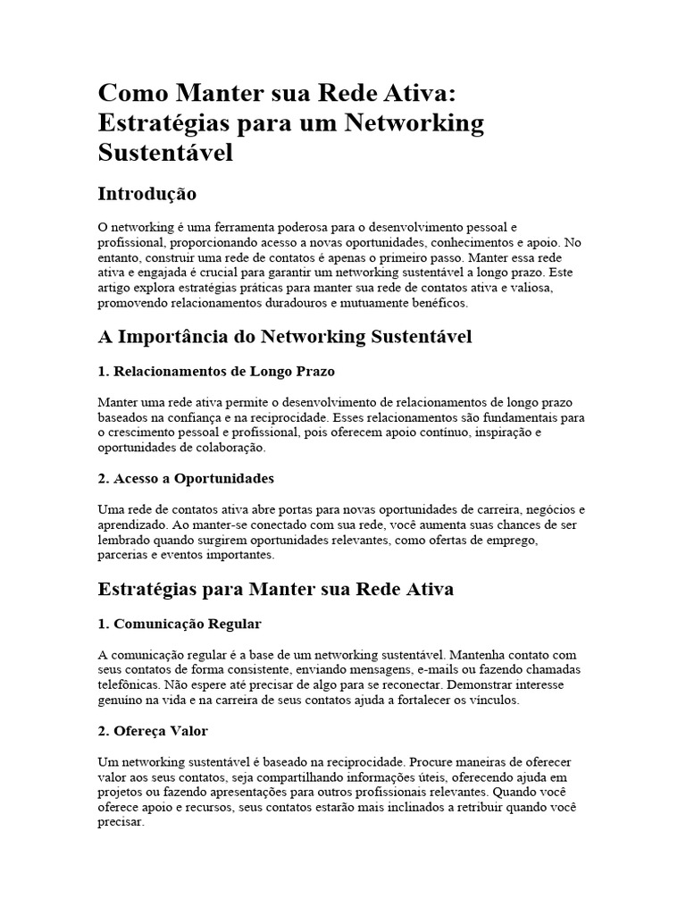 Como Manter Sua Rede Ativa Estratégias para Um Networking Sustentável ...