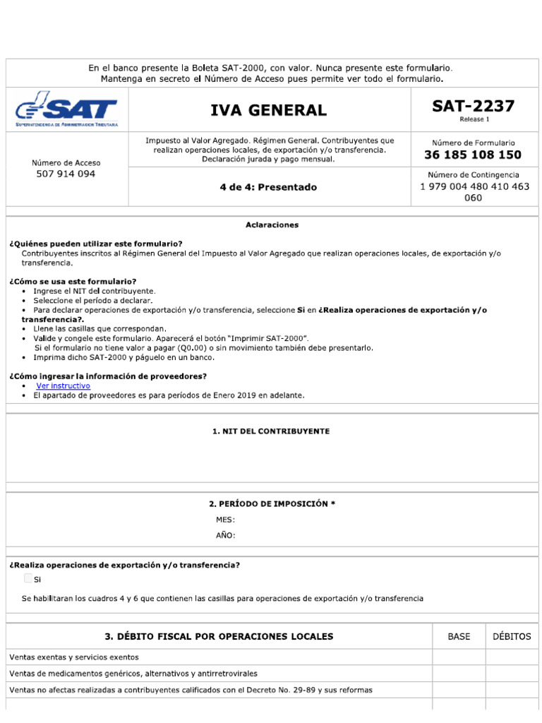 Formulario Del IVA General. | PDF