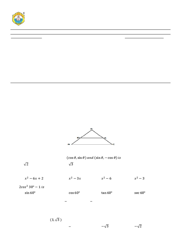 Class 10 Math Exam 2023 - Sagar School | PDF | Circle | Triangle