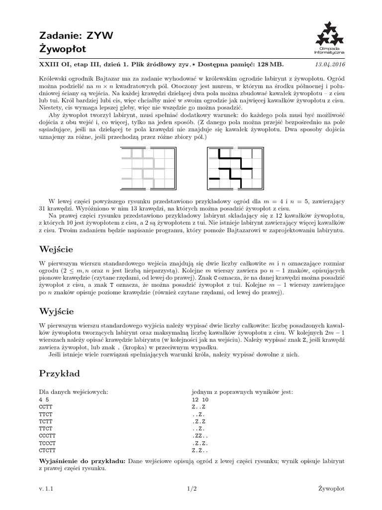 Zadanie: ZYW Żywopłot: Wejście | PDF