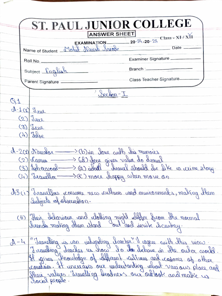 Student Exam Answer Sheet Template | PDF